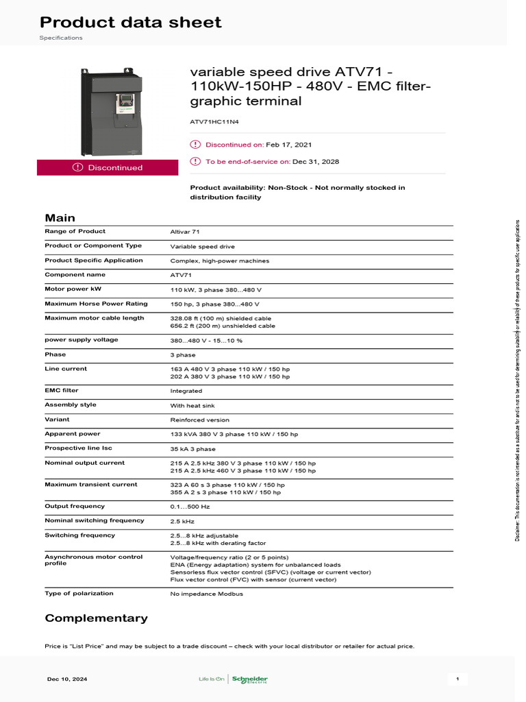 Schneider Electric - Altivar-71-Variable-Frequency-Drives-VFD - ATV71HC11N4 | PDF | Power Supply ...