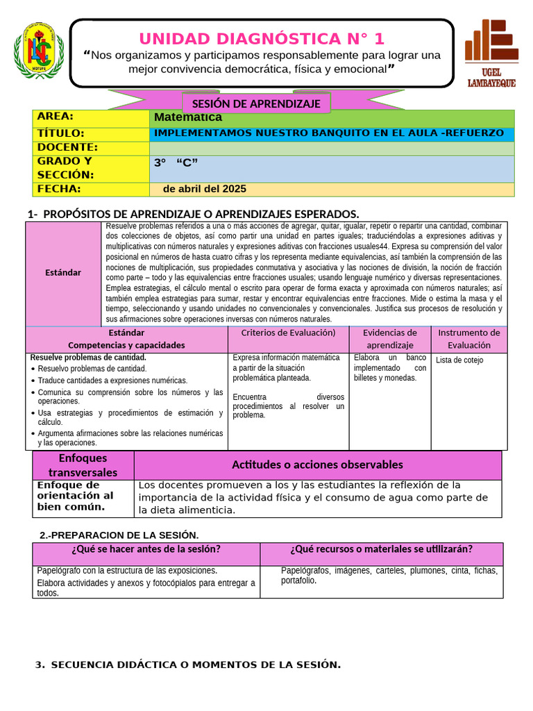 Sesion Matem. Implementamos Nuestro Banquito en El Aula Refuerzo ...