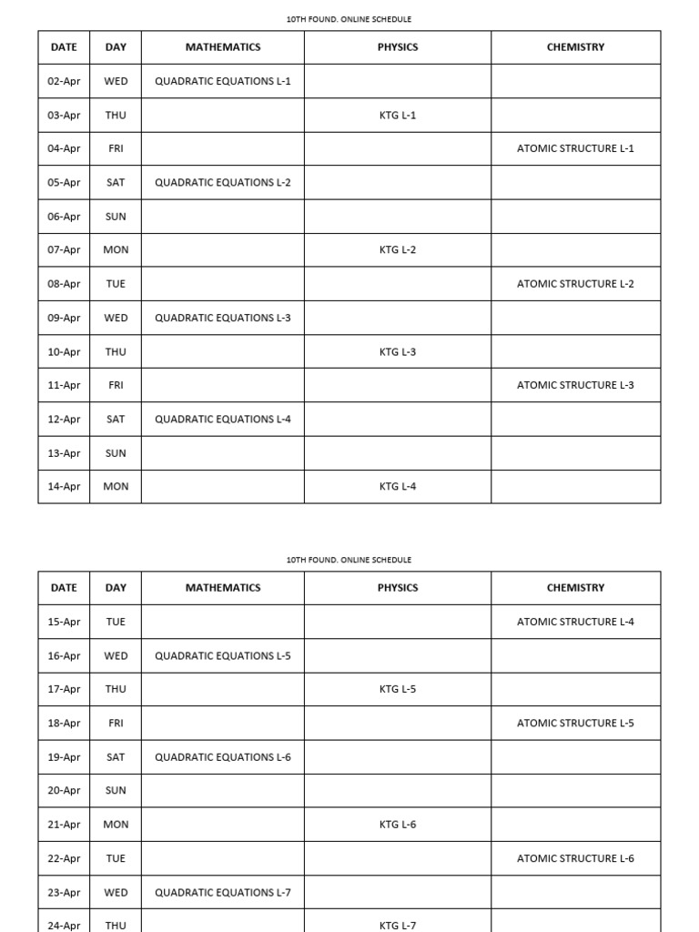 10th Grade Online Class Schedule | PDF | Chemistry | Continuum Mechanics