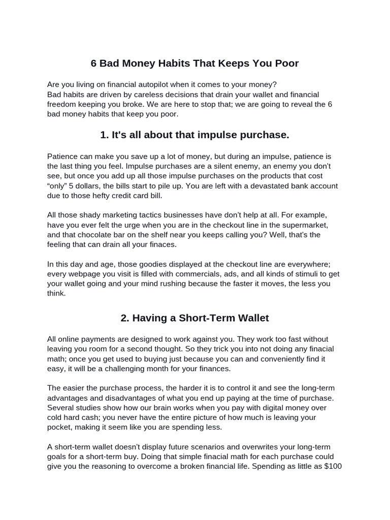 6 Money Habits Keeping You Poor | PDF | Debt | Interest