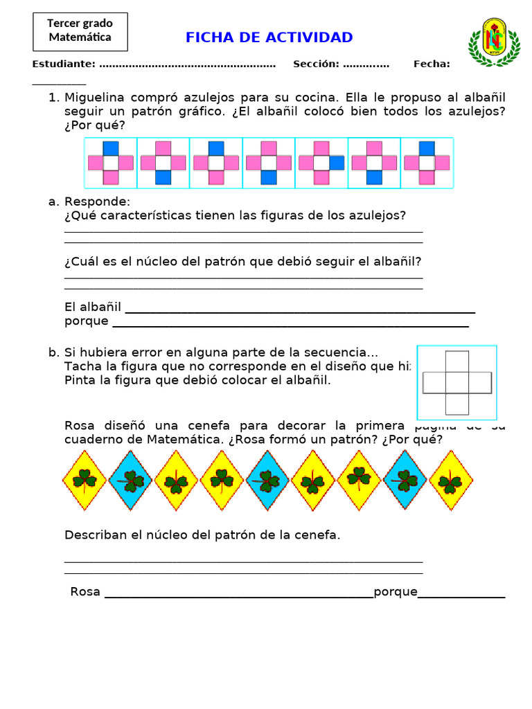MATEMATICA PATRONES DE REPETICION CON CRITERIOS DE MOVIMIENTO | PDF
