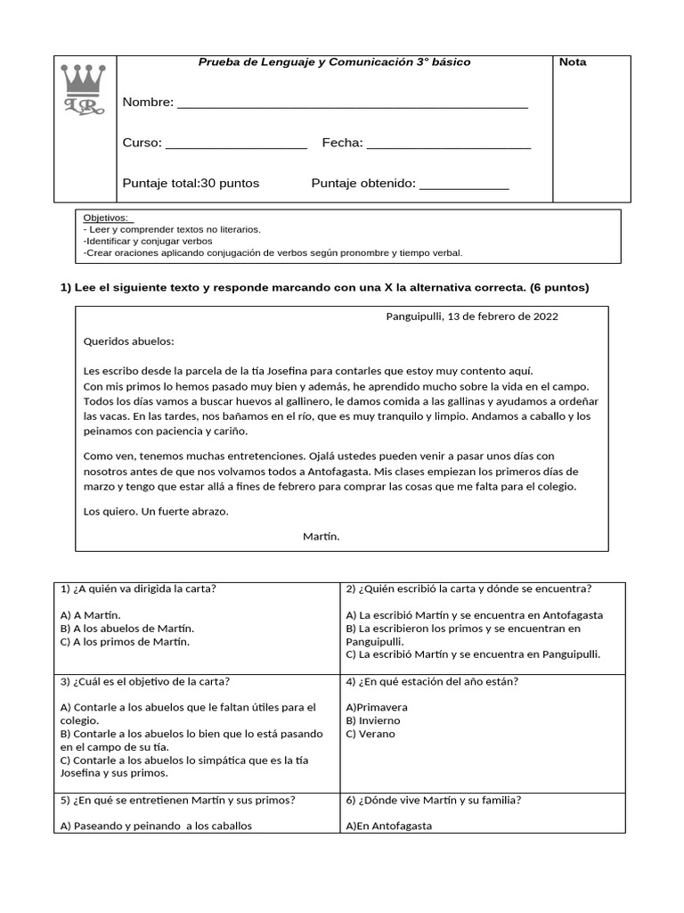 Prueba Comprension Lectora | PDF