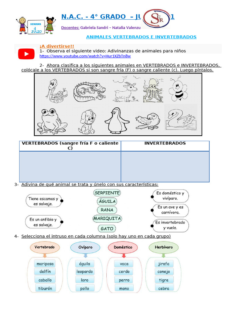 4ta Semana de Julio - Nac 4to | PDF | Zoología