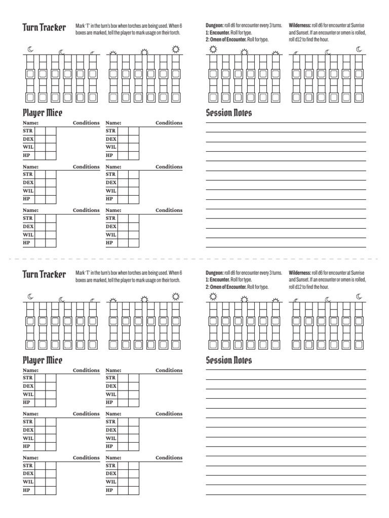 Tiny Fables Session Tracker Sheets 8.5x11 | PDF