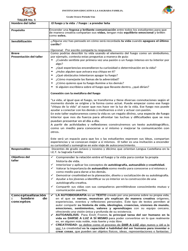 Taller motivación Poetica del fuego 8° | PDF | Creatividad | Incendios