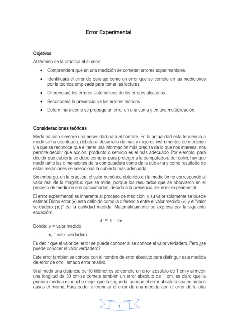 Error Experimental Practica | PDF | Medición | Cantidad