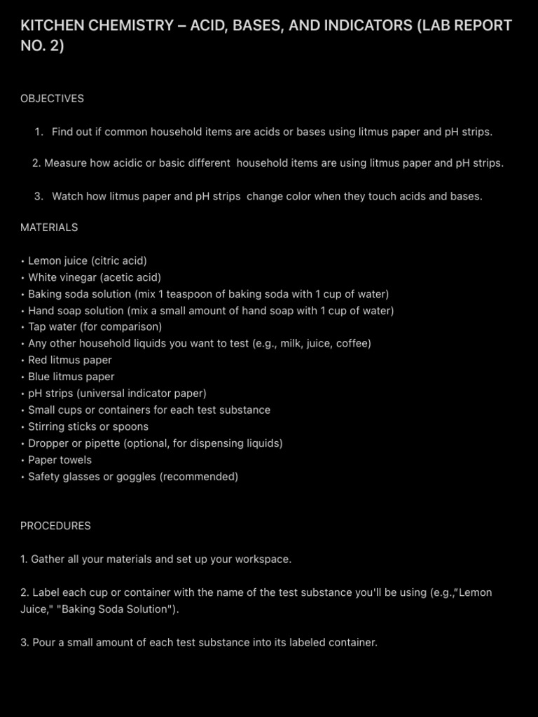 Kitchen Chemistry: Acids and Bases Lab | PDF