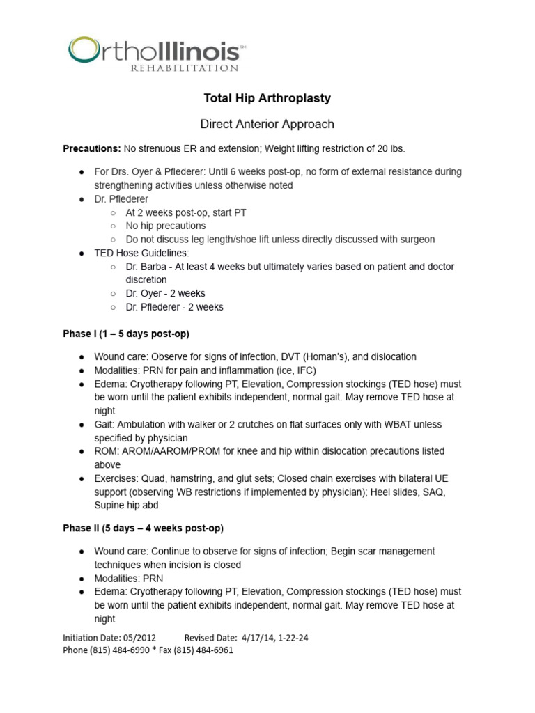 Hip THA Anterior 3-21-24 | PDF | Walking | Medical Specialties