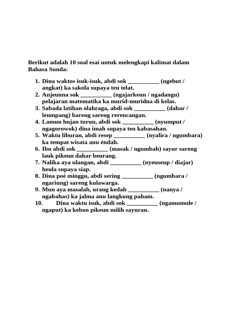 Soal Esai Melengkapi Kalimat Sunda | PDF