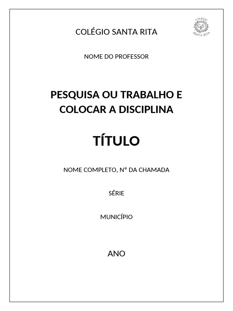 Modelo de Capa de Trabalho Alunos | PDF