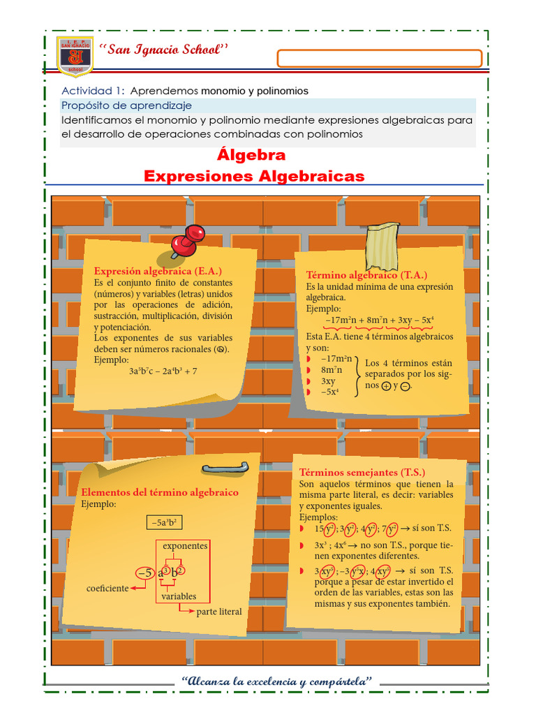 Ficha Matematica 2 1ro Sec Algebra, Monomios | PDF | Polinomio | Matemáticas