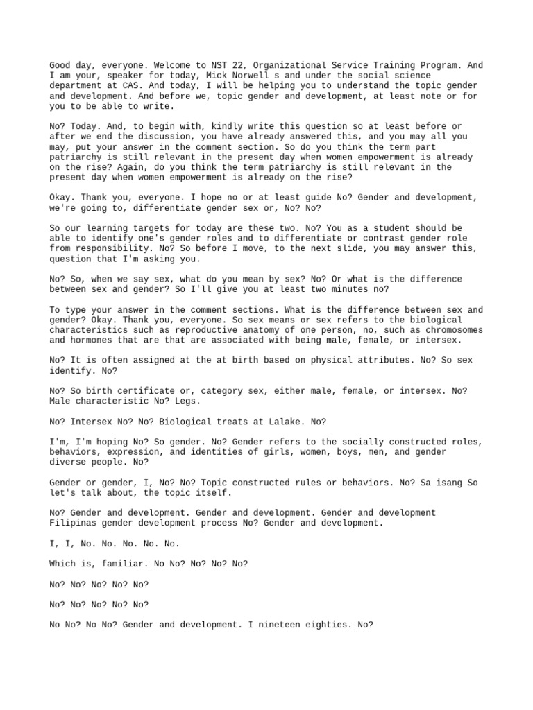 Gender and Development Training Overview | PDF | Woman | Gender