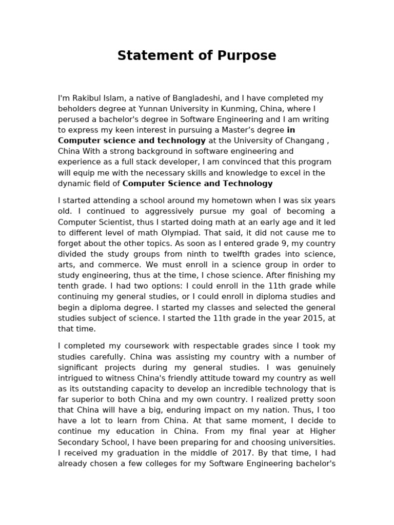 Statement of Purpose - Rakib | PDF | Data Science | Data