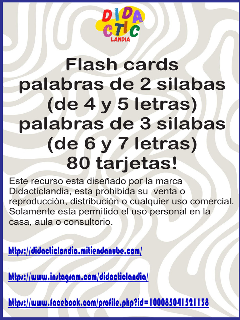 flash cards 2 y 3 silabas | PDF