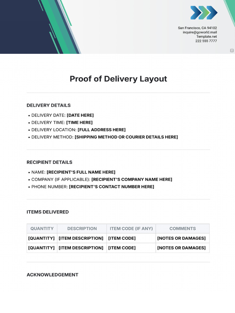 Proof of Delivery Layout Template | PDF