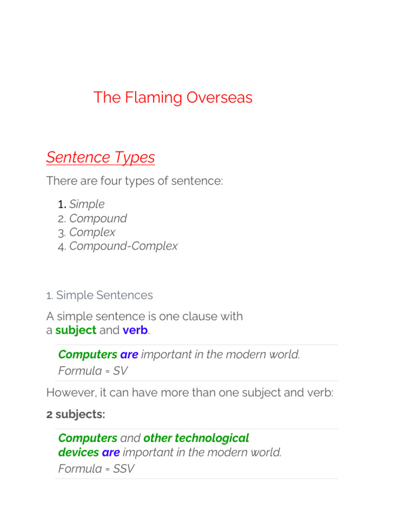 Simple Sentence Structure | PDF