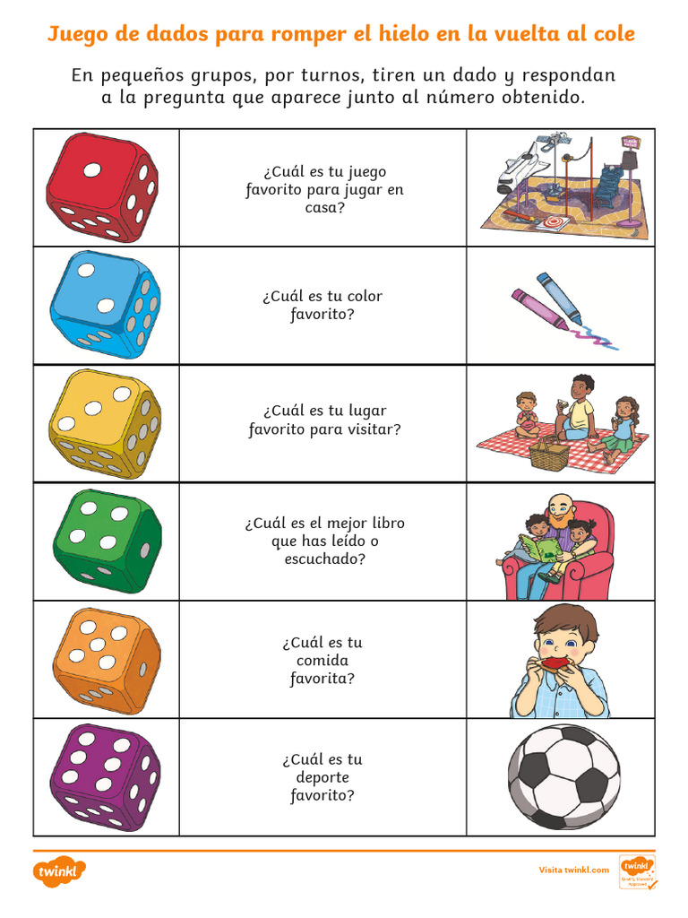 Juego de Dados para Romper El Hielo en La Vuelta Al Cole | PDF