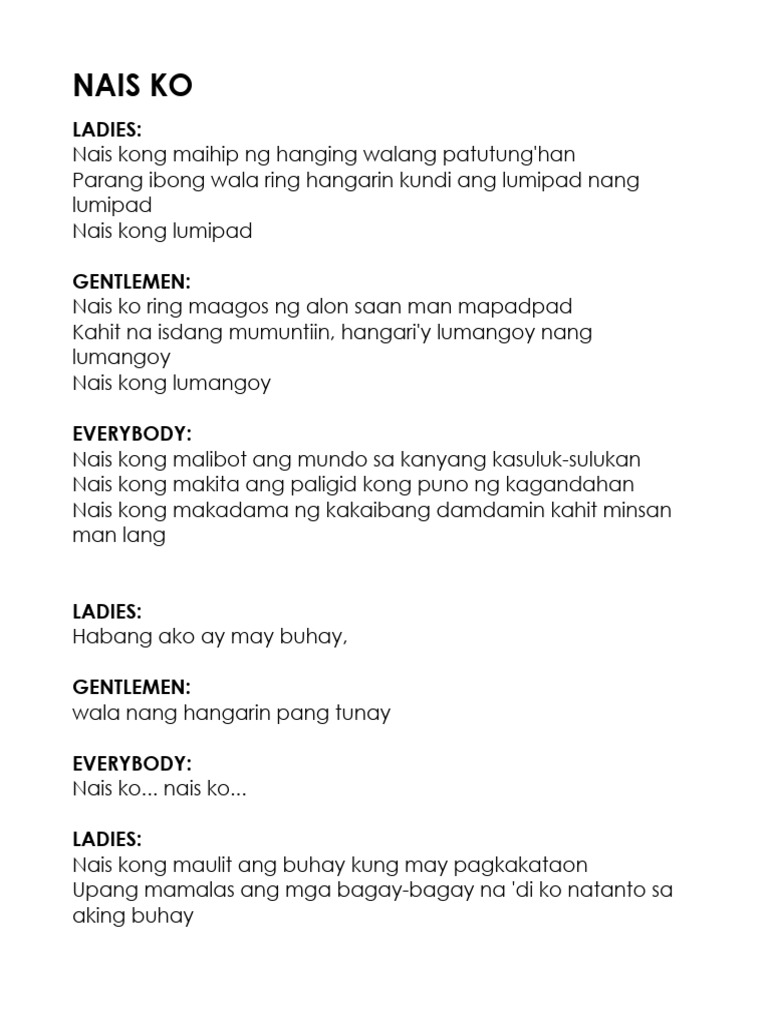 Nais Ko Lyrics | PDF