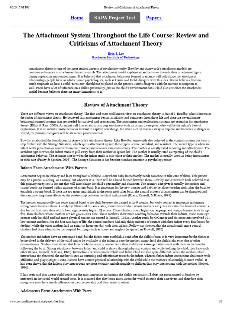 Review and Criticisms of Attachment Theory | PDF | Attachment Theory ...