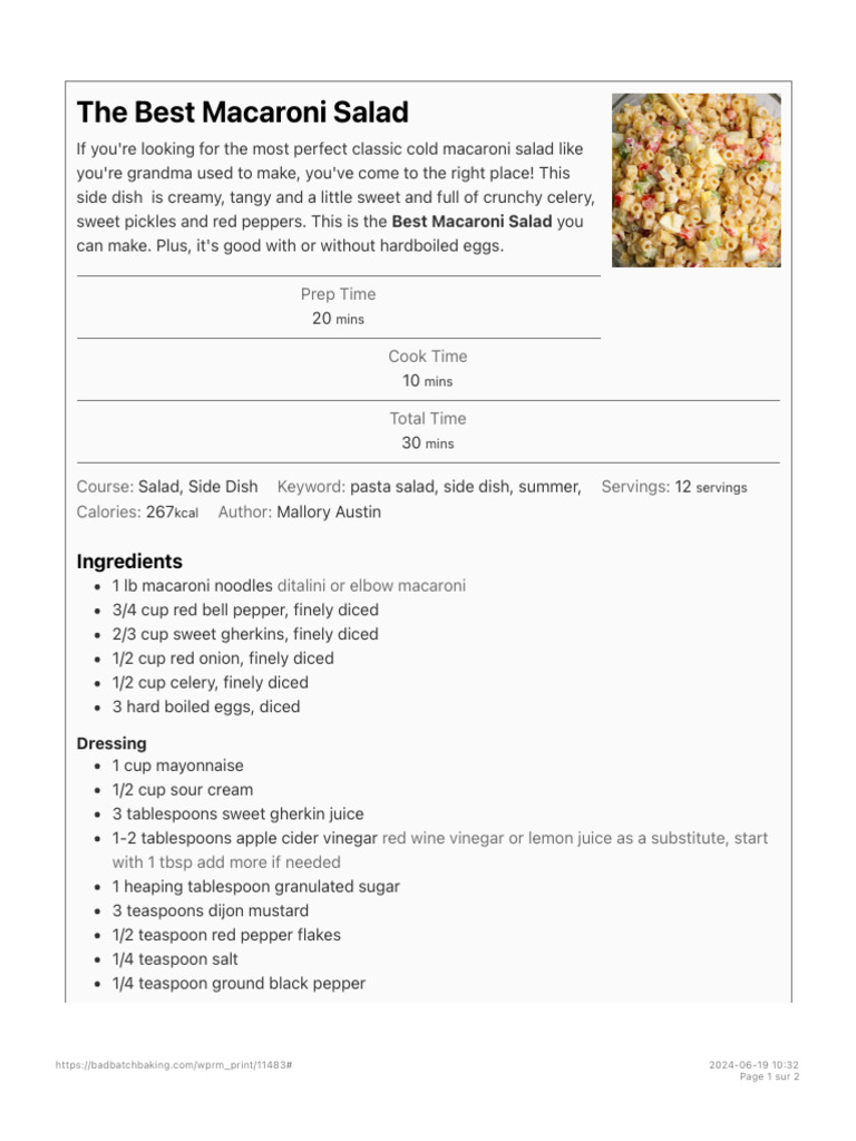 The Best Macaroni Salad - Bad Batch Baking - Restaurant Copycat Recipes ...