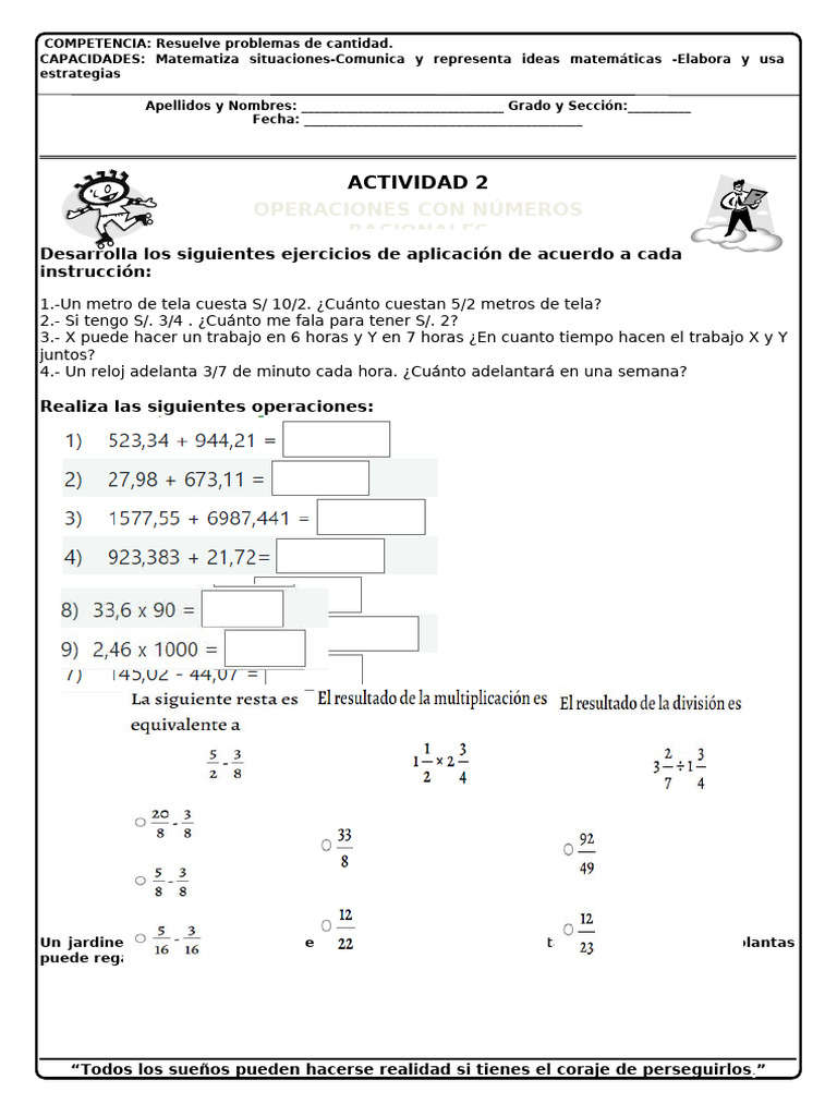 Operaciones Con Numeros Racionales | PDF
