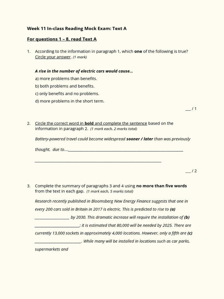 L3 - W7 - F2F - Text A - In-Class Reading Mock Exam - Questions | PDF ...