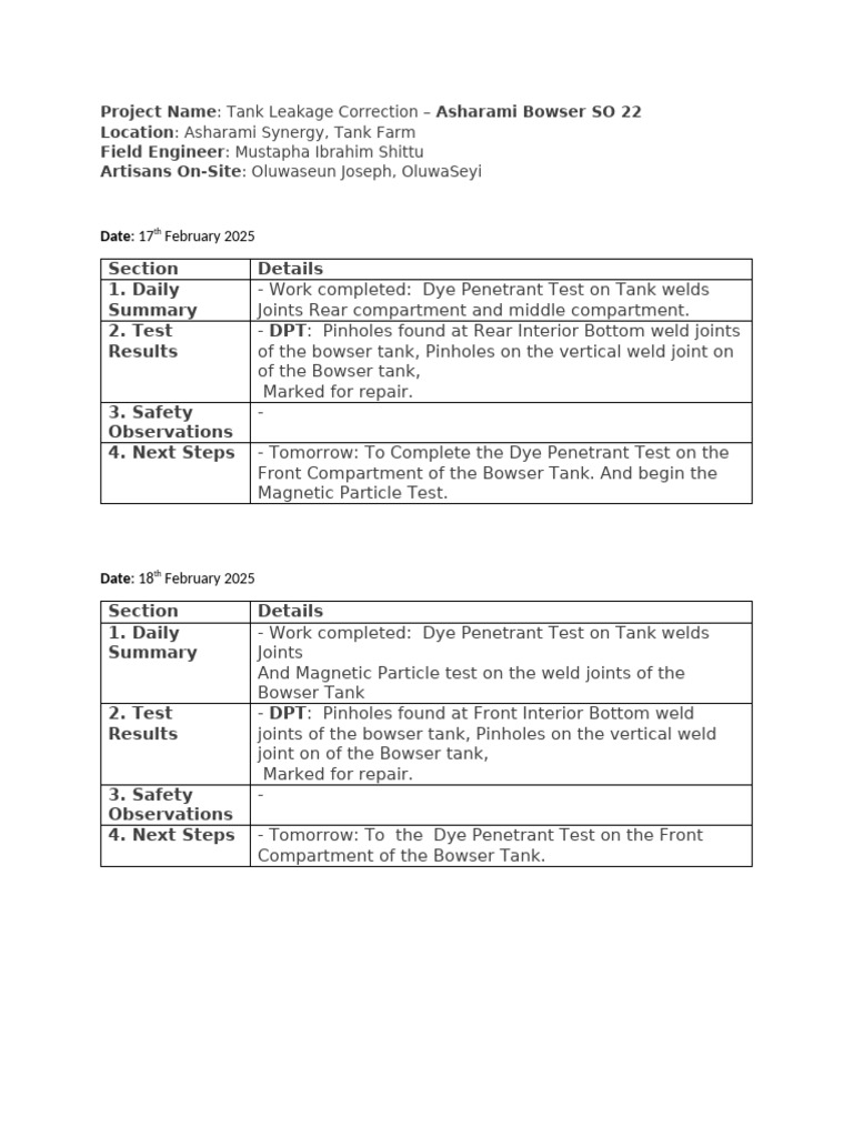 SO22 Tank Leakage Correction Report | PDF | Welding | Construction