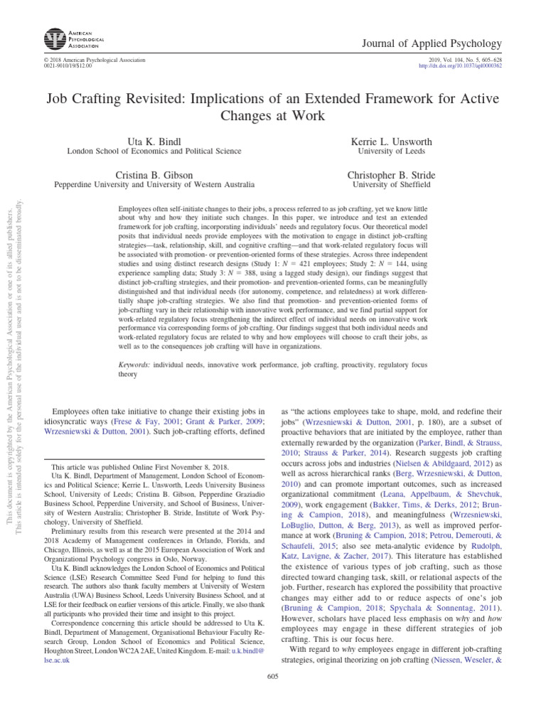 2019-Individuals' Need-Job Crafting-Innovative Work Performance | PDF ...