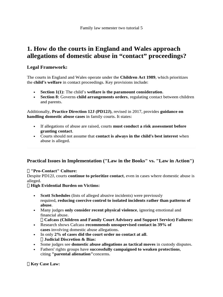 Family law semester two tutorial 5 | PDF | Domestic Violence | Family