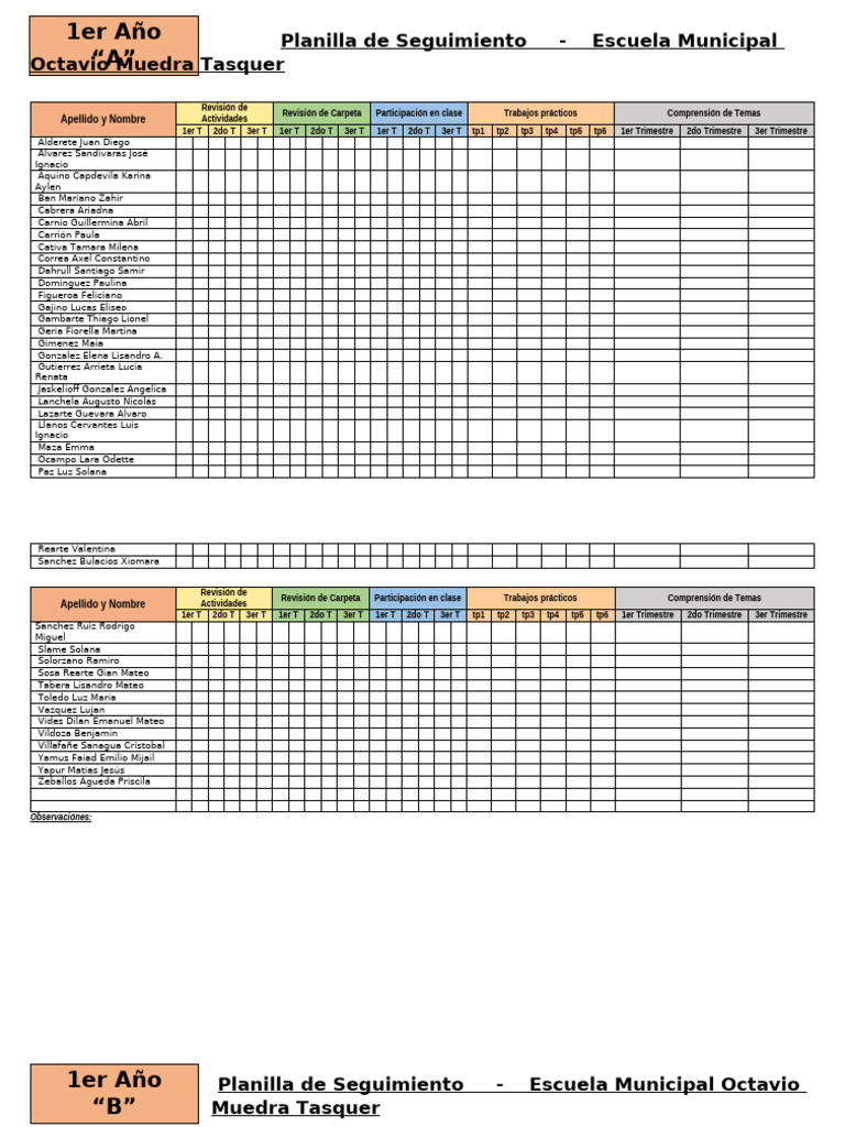 Planilla de Seguimiento | PDF