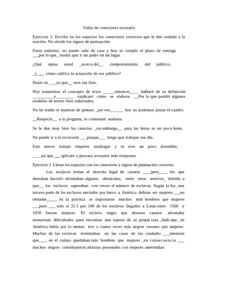 Taller de Conectores Textuales | PDF
