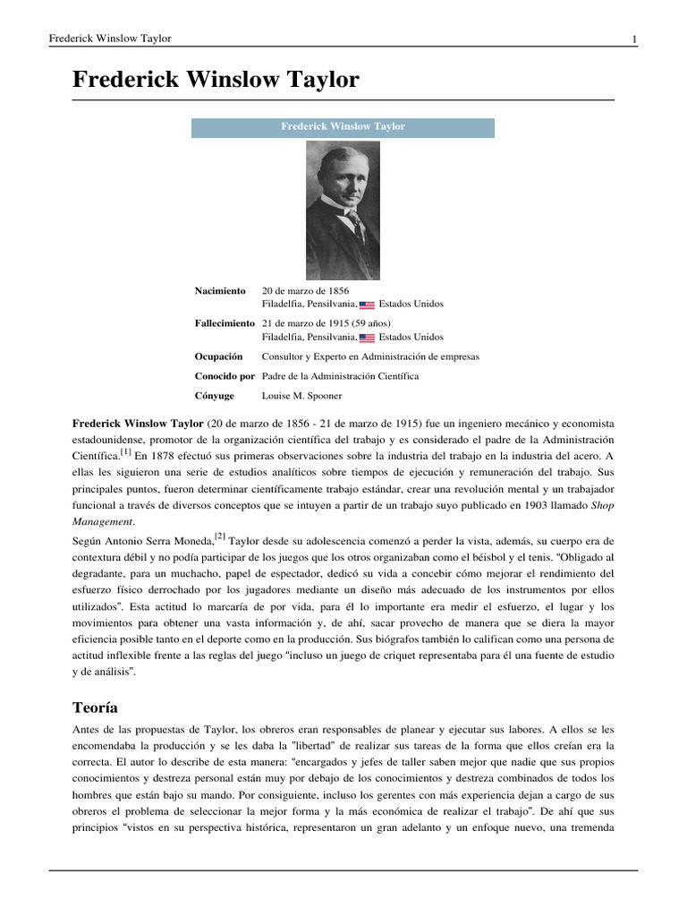 Frederick Winslow Taylor y la Administración Científica | PDF ...