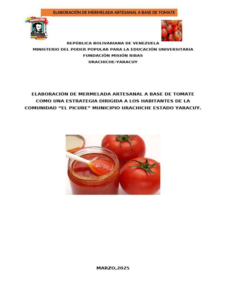 Proyecto de Mermelada Mision Ribas AN | PDF | Tomate | Glucosa