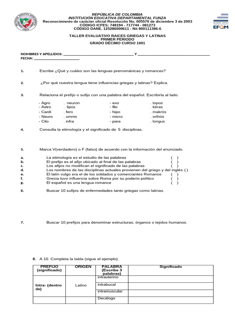 Taller Raices Griegas y Latinas 1001 | PDF | Lenguas de Europa | Idiomas