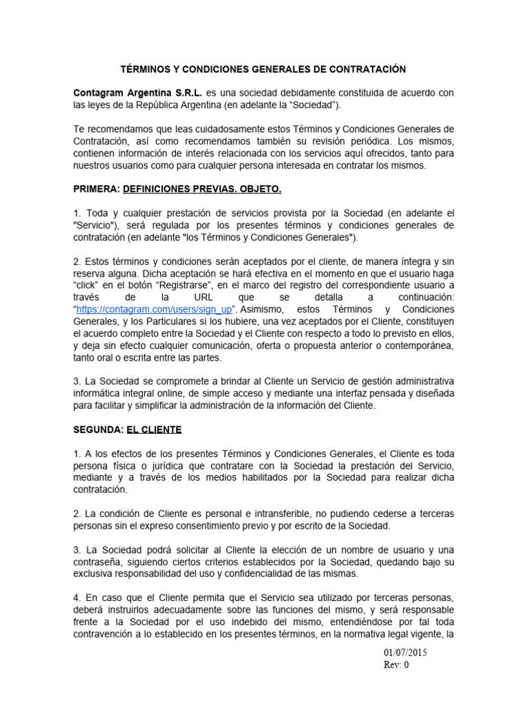 Contagram Terminos y Condiciones | PDF | Jurisdicción | Propiedad intelectual