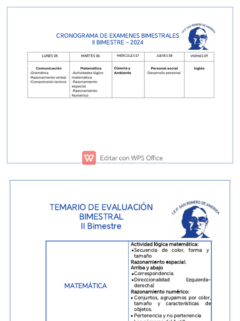 Cronograma Exámenes II Bimestre 2024 | PDF