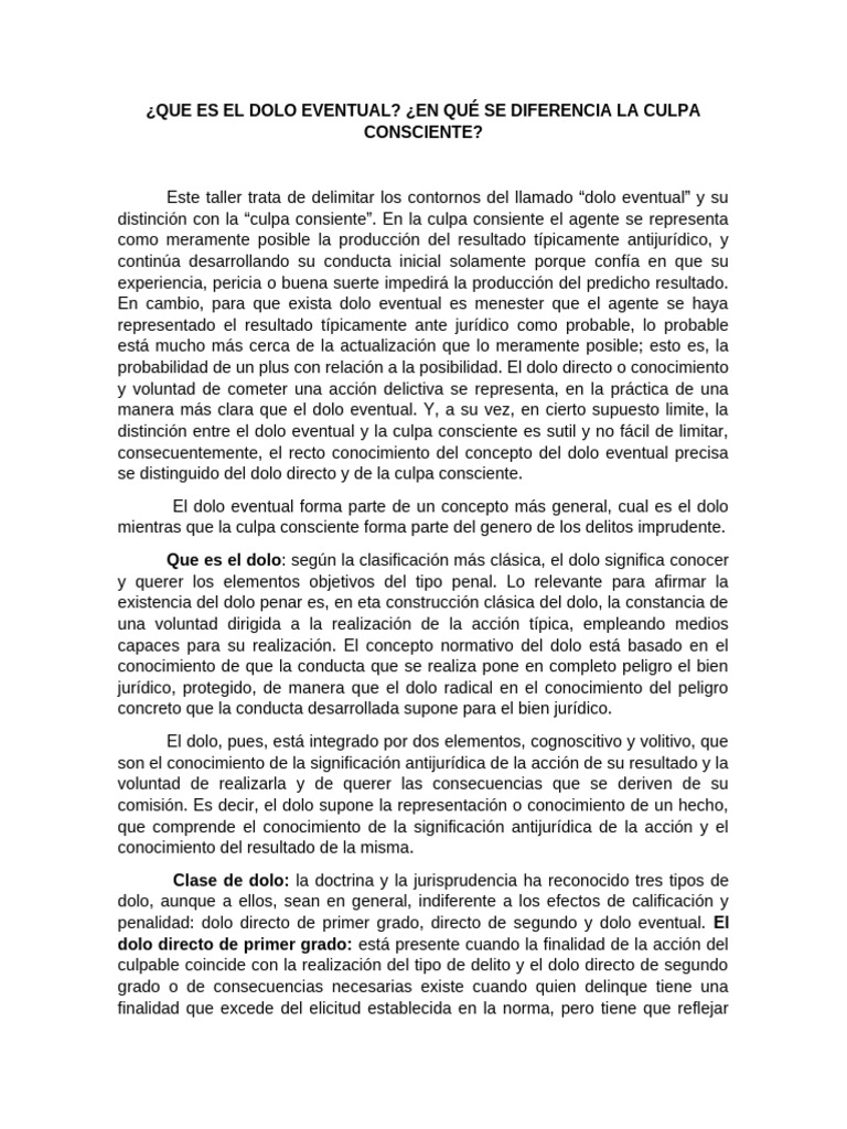 Dolo Eventual: Definición y Distinciones | PDF | Intención (Derecho ...