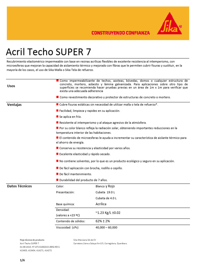 Acril Techo SUPER 7: Usos y Beneficios | PDF | Hormigón | Aislamiento ...