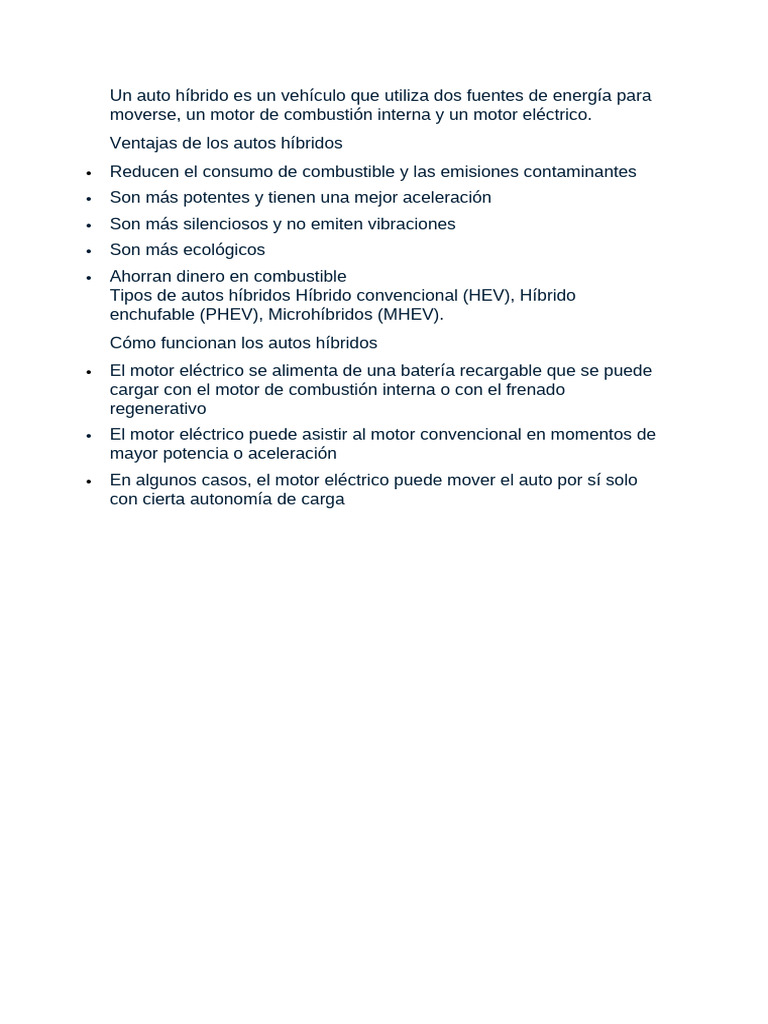 Ventajas y Tipos de Autos Híbridos | PDF