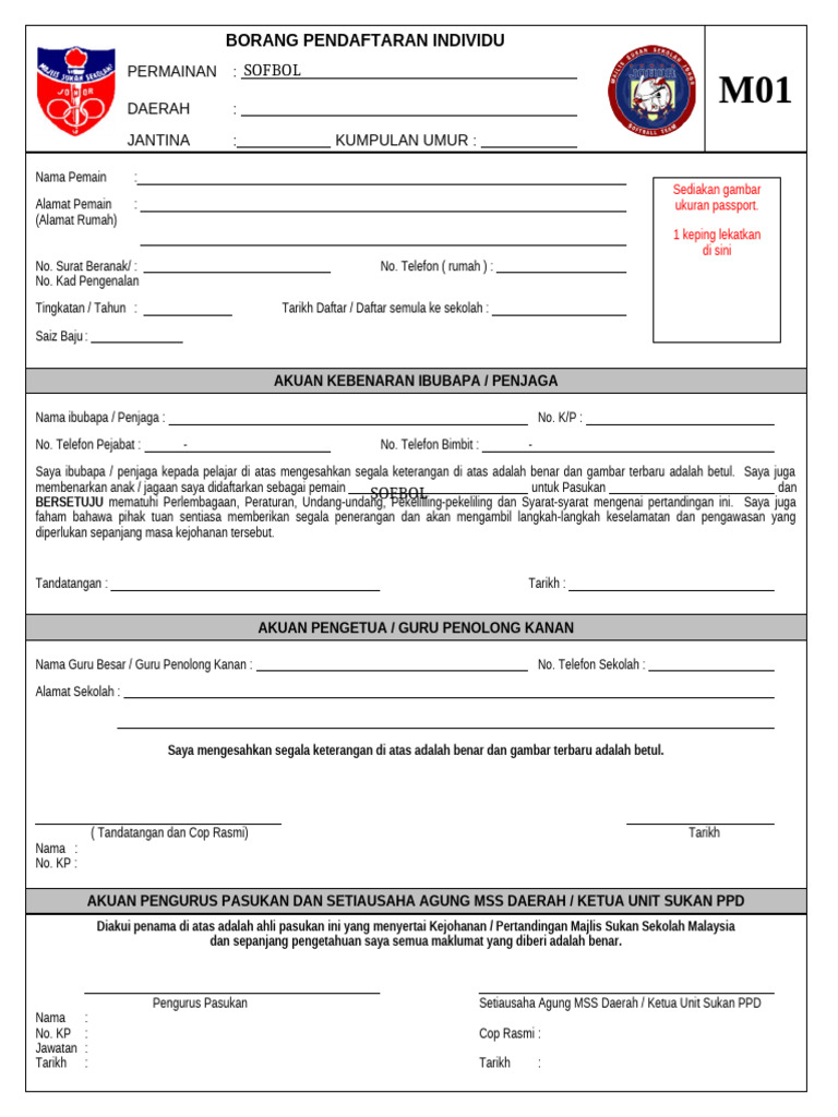 Borang M01 U18 | PDF