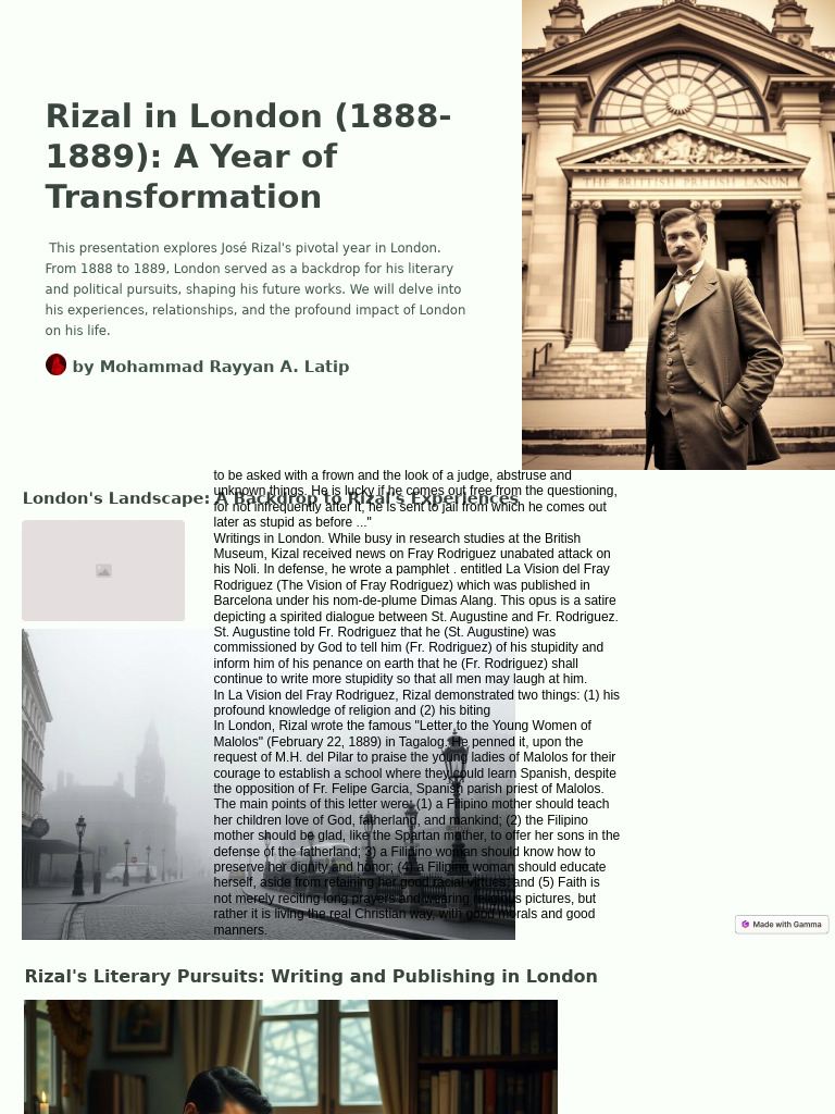 Rizal in London 1888 1889 A Year of Transformation | PDF | Philippines
