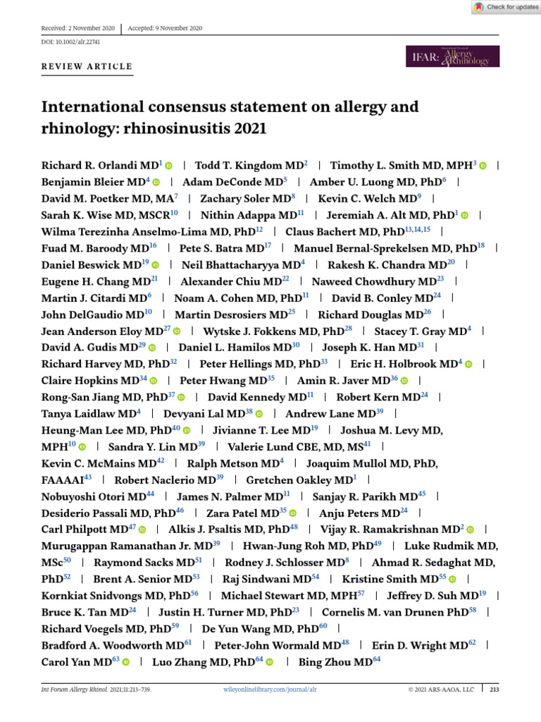 Int Forum Allergy Rhinol - 2020 - Orlandi - International Consensus Statement on Allergy and ...