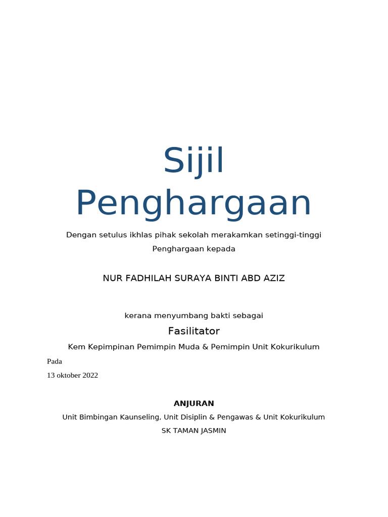 Sijil Penghargaan | PDF