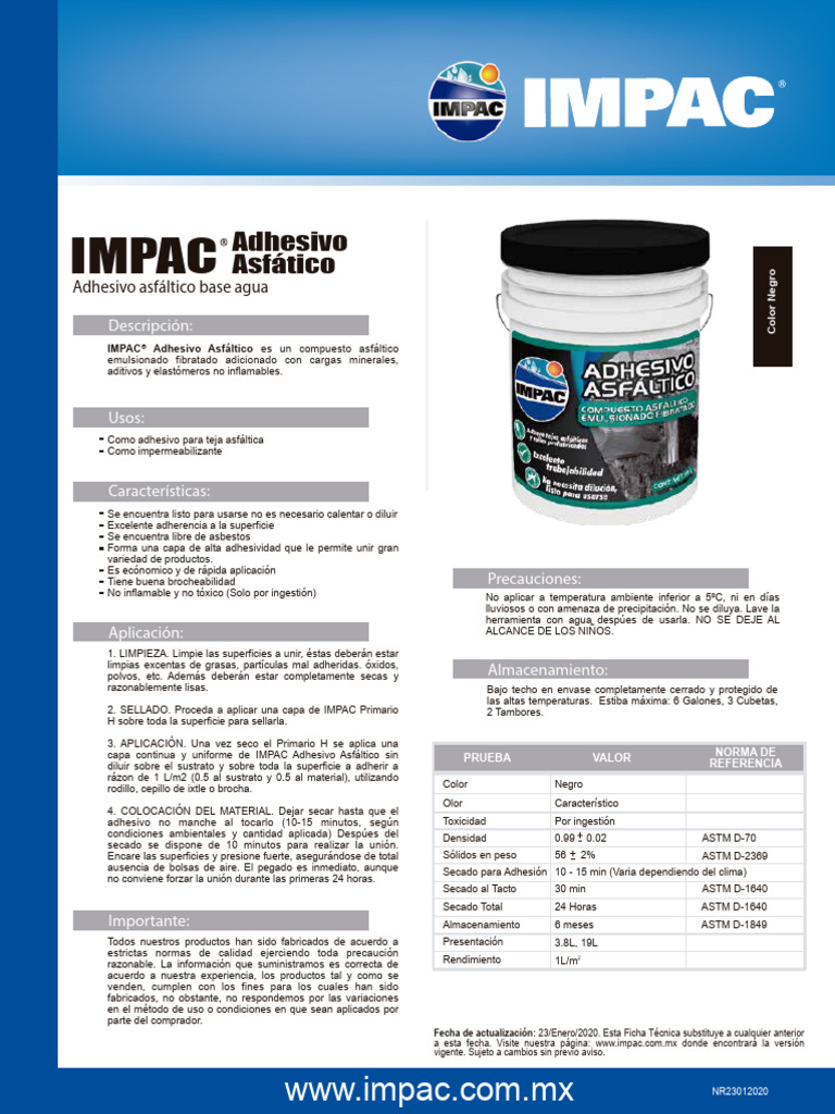 Impac Adhesivo Asfaltico | PDF | Materiales
