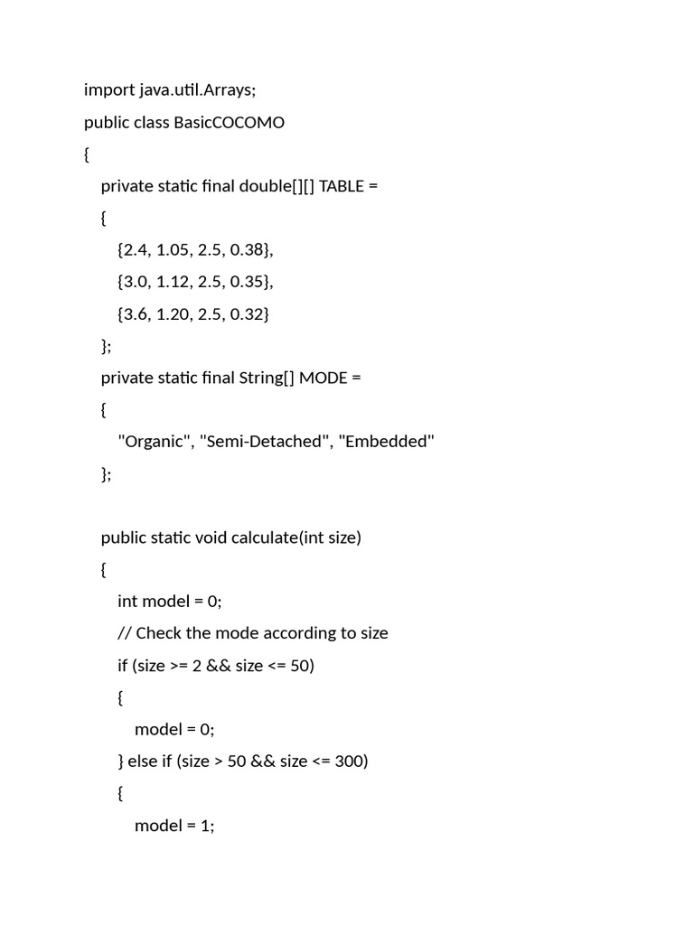 COCOMO Model Effort Calculation in Java | PDF
