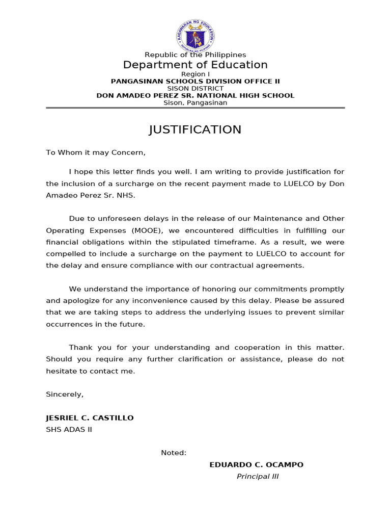 Justification Mooe - Luelco | PDF