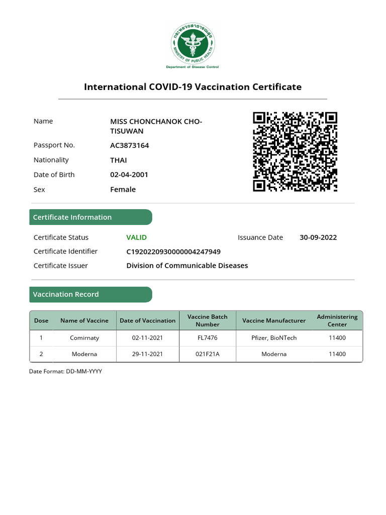 International COVID-19 Vaccination Certificate | PDF