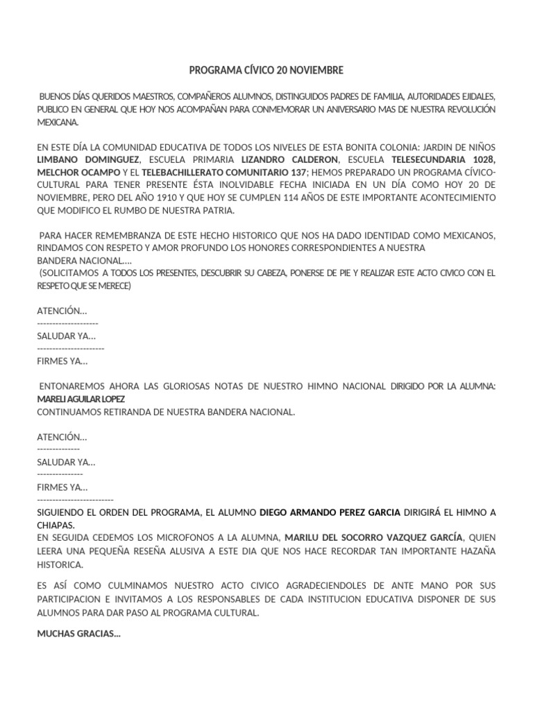 PROGRAMA CÍVICO 20 NOVIEMBRE | PDF