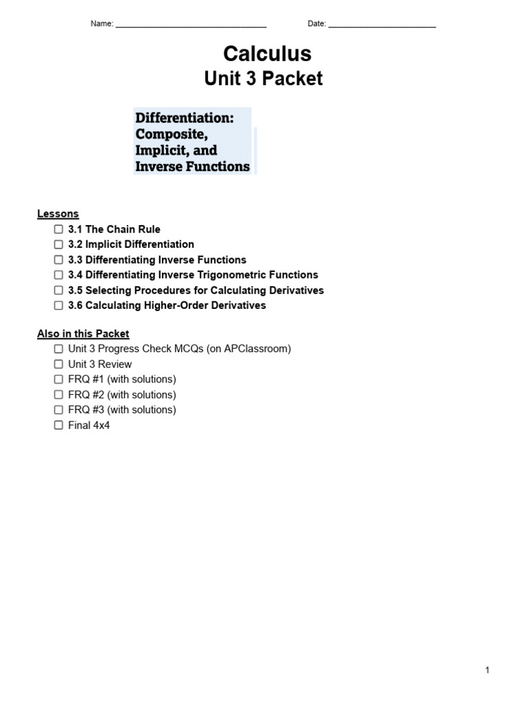 AP Calculus Unit 3 Progress Check | PDF | Mathematical Concepts | Analysis