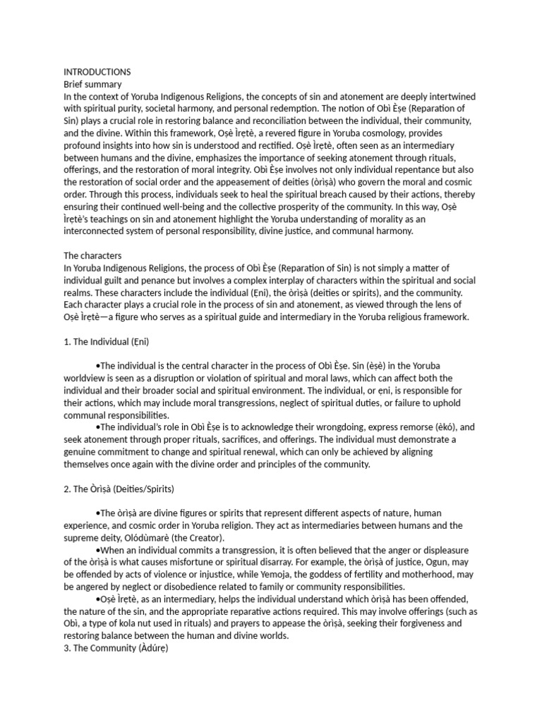 Yoruba Sin and Atonement Explained | PDF | Sin | Spirituality